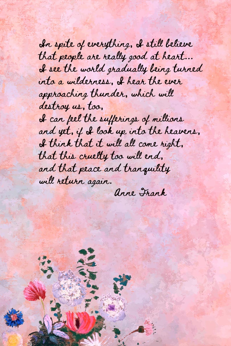 Anne Frank Art Print, Jewish Art for Girl, Anne Frank Quote Print, Anne ...