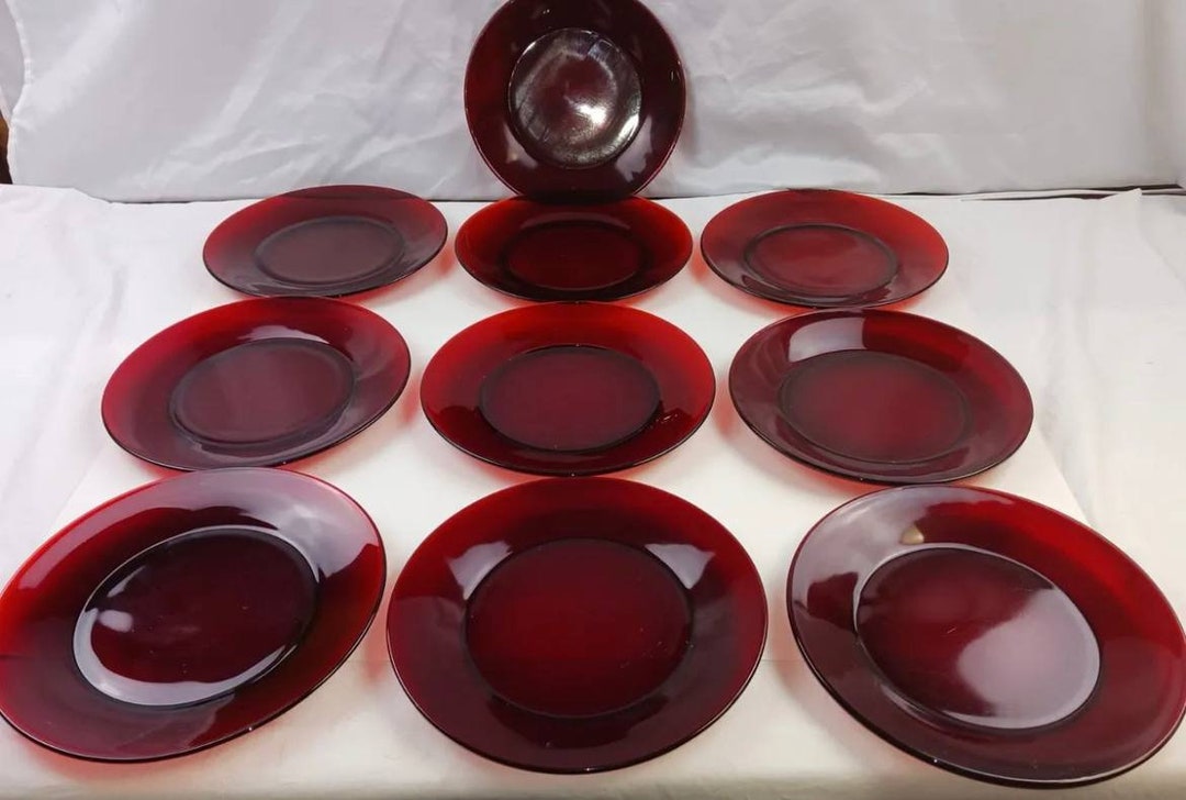 Set of 10 Anchor Hocking Royal Ruby Red Glass Plates - Etsy