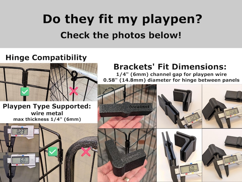 4 Corner + 4 Straight Brackets for Wire Metal Pet Dog Exercise Playpen ...