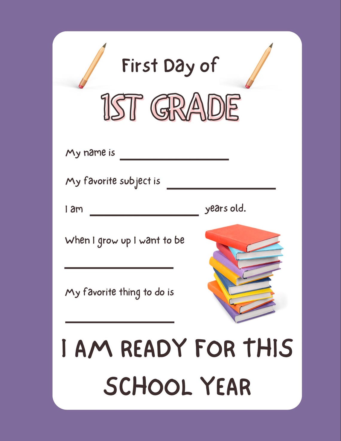 First Day of 1st Grade Worksheet| Back to School Printable Worksheet ...