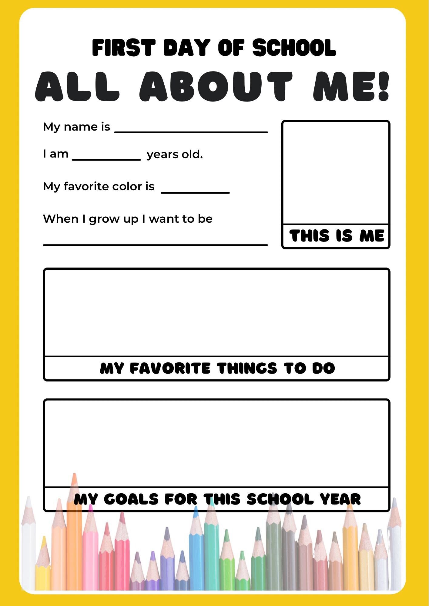 First Day of School All About Me Printable Worksheet. Back to School ...