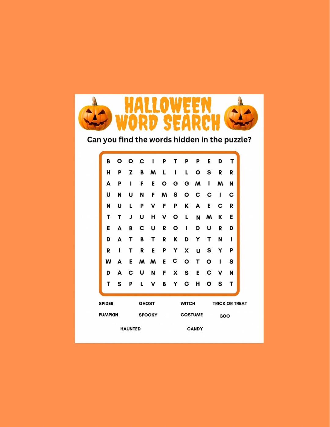 Halloween Word Search, Printable Halloween Activity, Kids Halloween ...