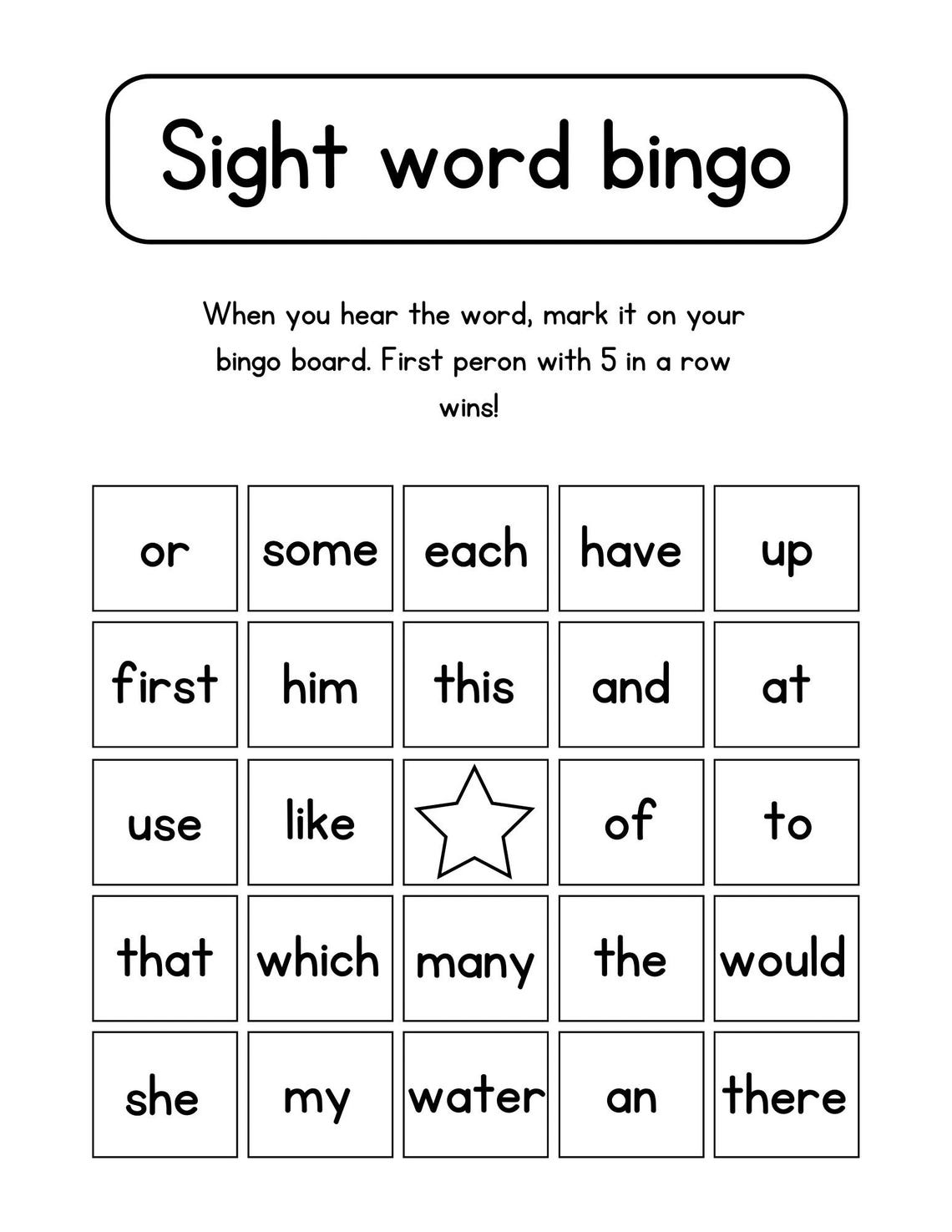 Sight Word Bingo Game. 31 Sight Words. 25 Sight Word Bingo Cards With ...
