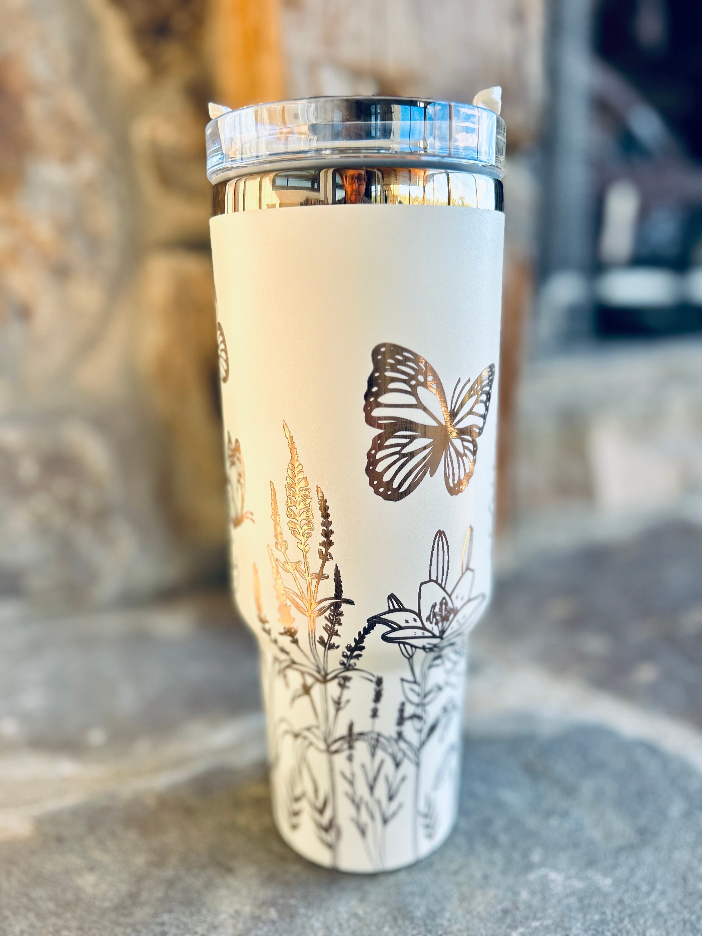 Copper Mirror/cream Butterflies in a Garden 40oz Tumbler - Etsy