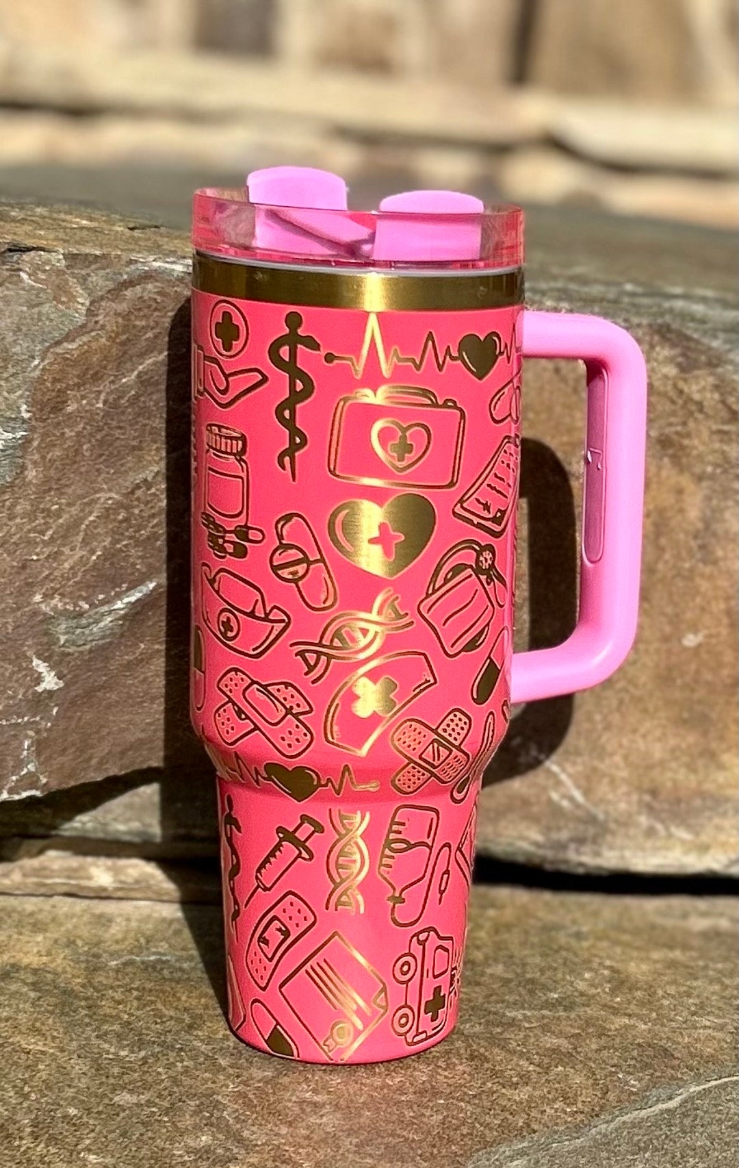 Medical Doodles Pink/gold Engraved Barbie Pink/hot Pink, 40oz Tumbler ...