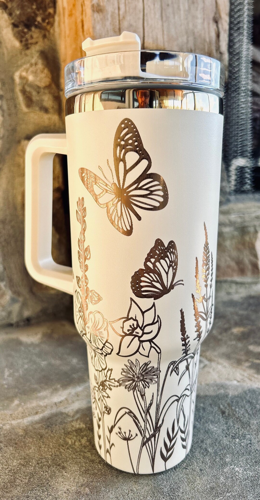 Copper Mirror/cream Butterflies in a Garden 40oz Tumbler - Etsy