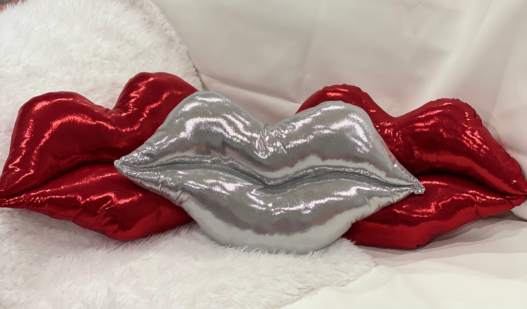 Lips 3D Pillow, Plushie Lips Pillow, Glittery Red Lips Pillow, Handmade ...