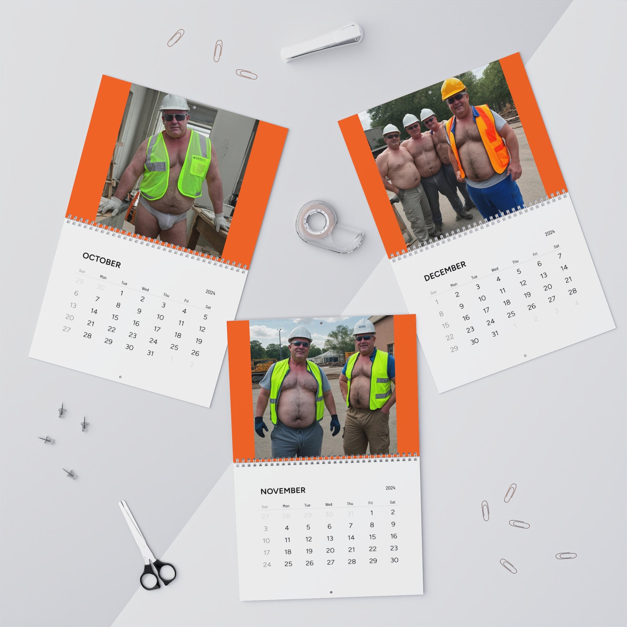 Hunk Chubby Construction Workers Wall Calendar 2024 Fat Guy Big Men - Etsy