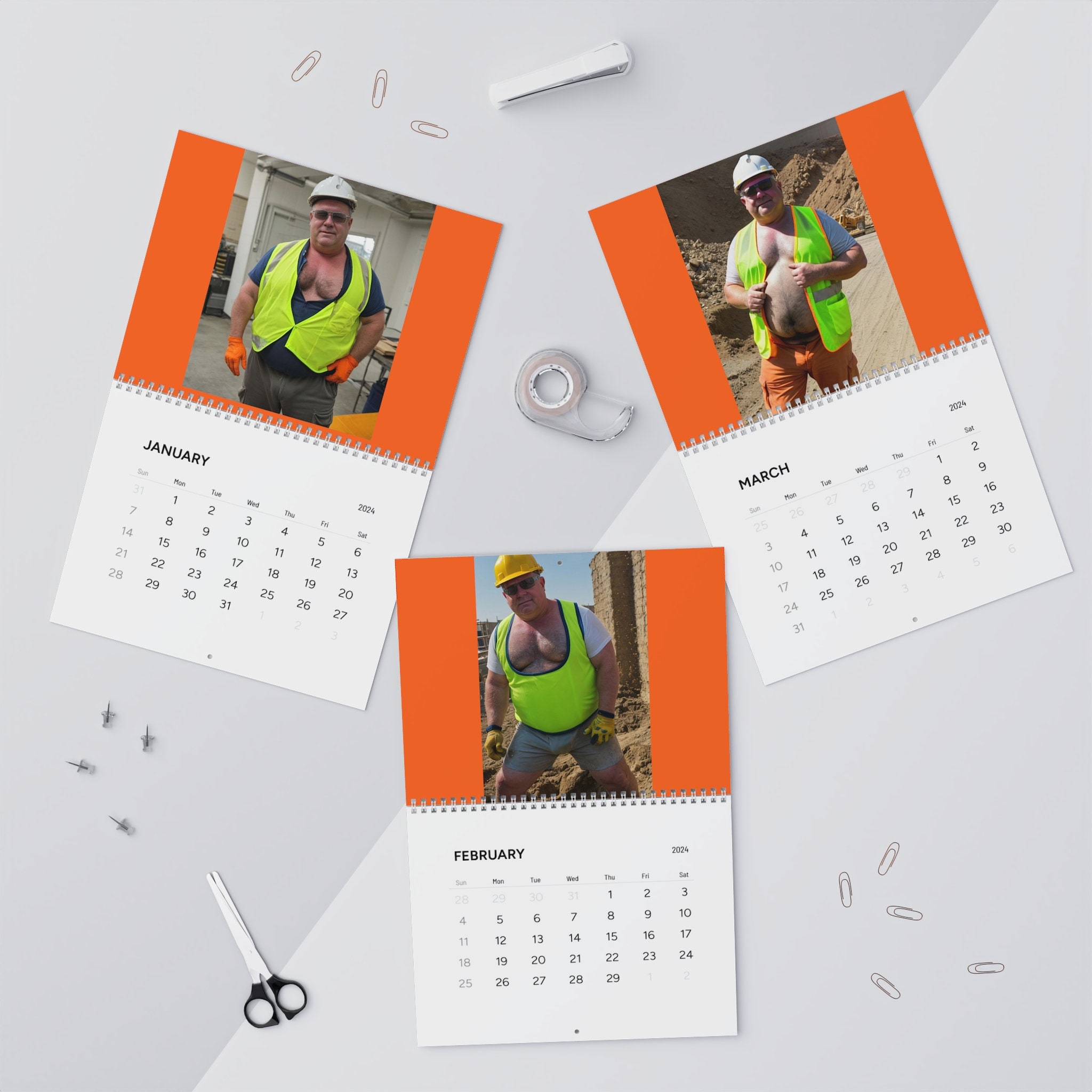 Hunk Chubby Construction Workers Wall Calendar 2024 Fat Guy Big Men - Etsy