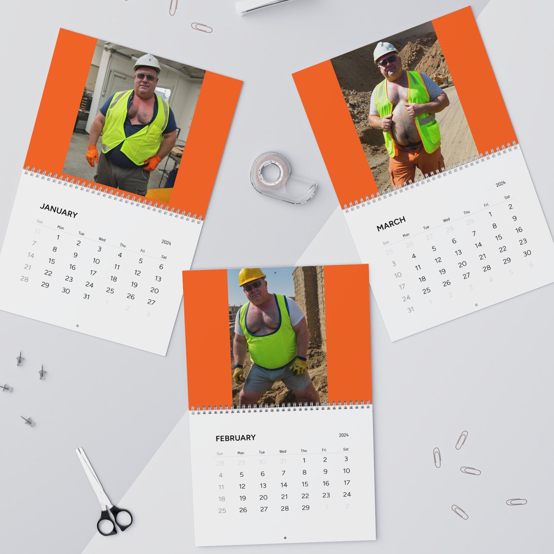 Hunk Chubby Construction Workers Wall Calendar 2024 Fat Guy Big Men - Etsy