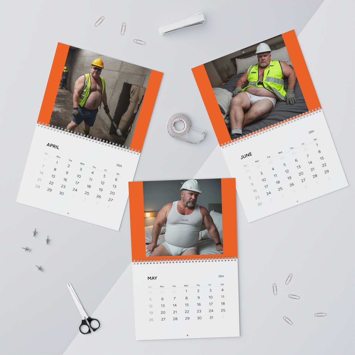 Hunk Chubby Construction Workers Wall Calendar 2024 Fat Guy Big Men - Etsy