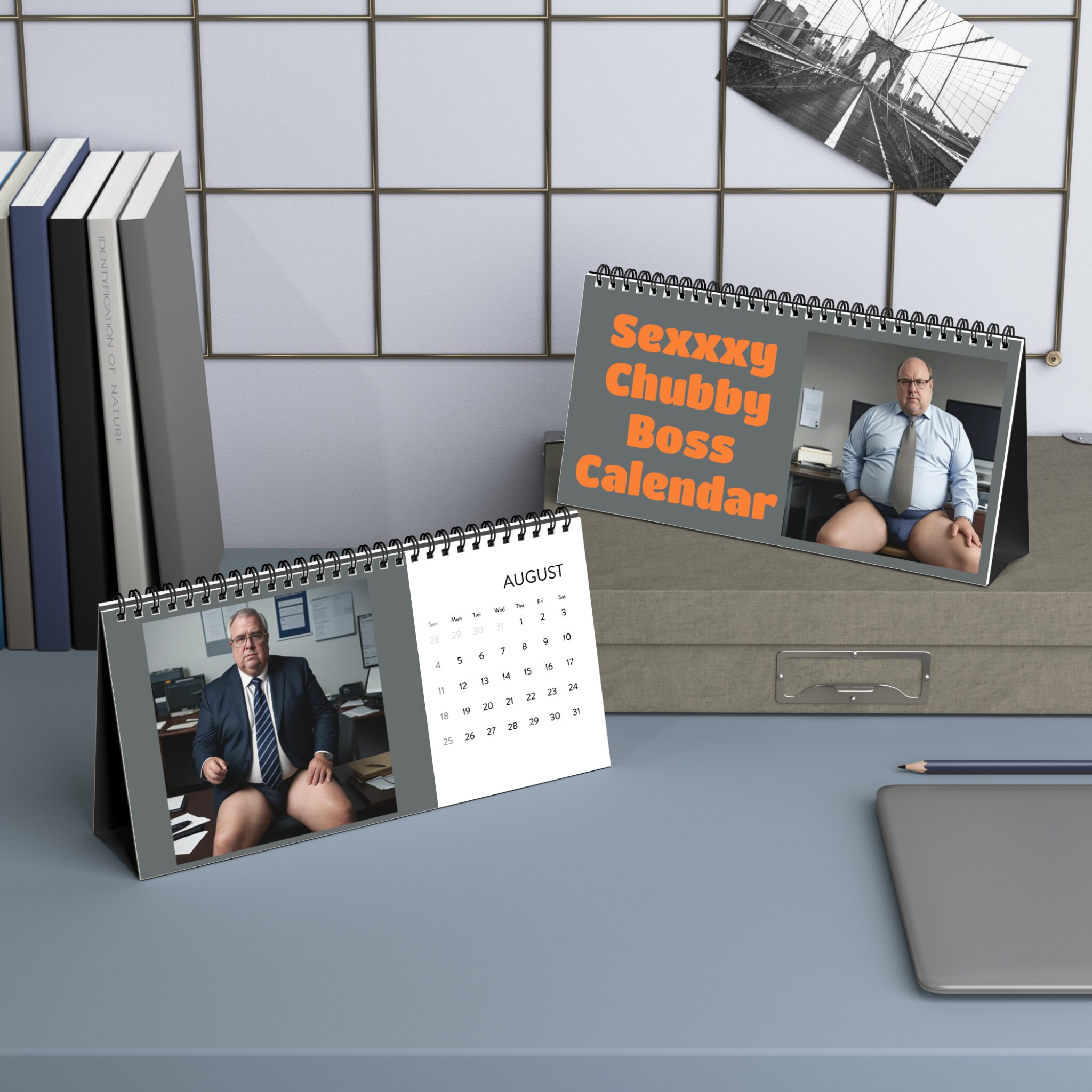 Desktop Calendar 2024 Grid With Chubby Boss Fat Guy Big Man Husky Hunk ...