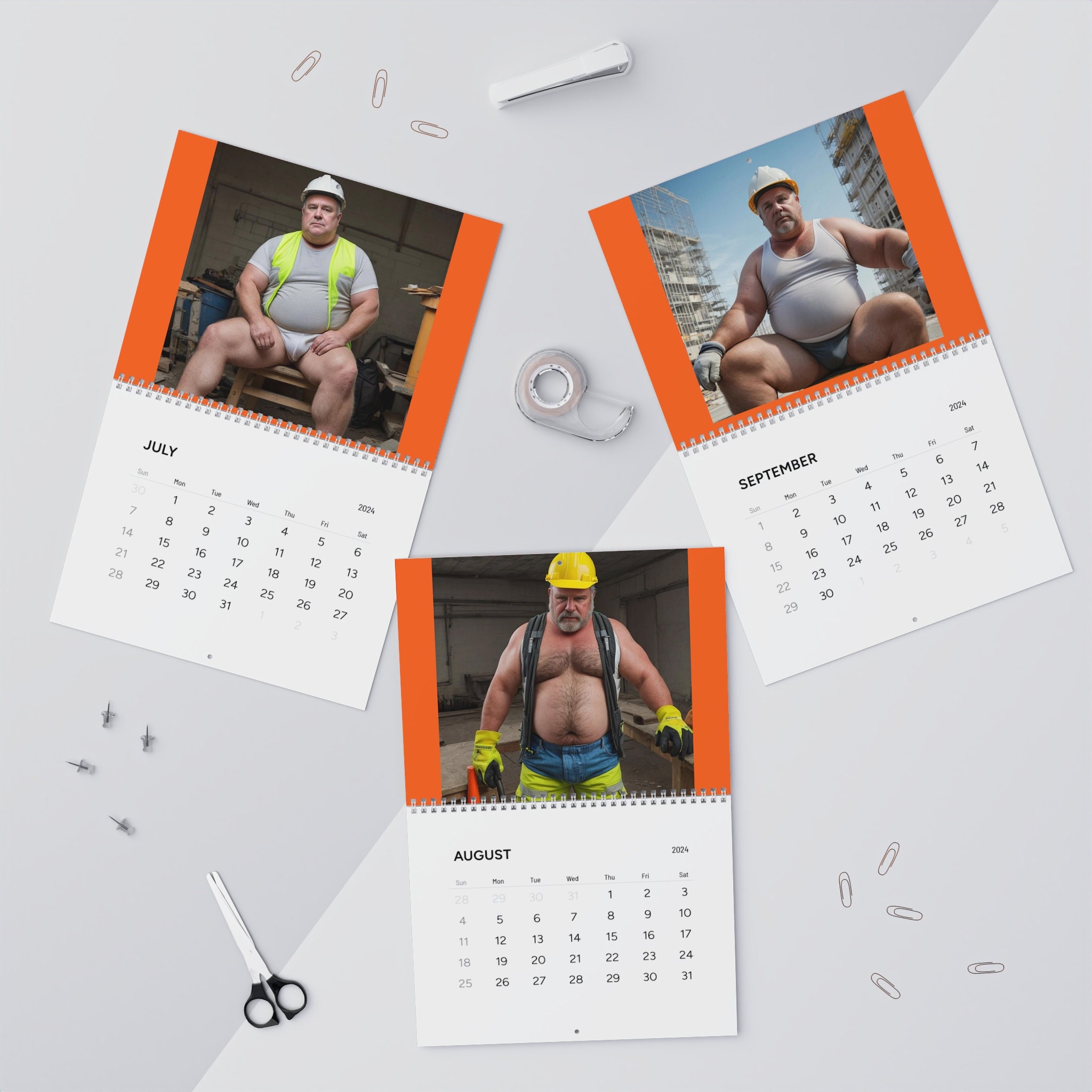 Hunk Chubby Construction Workers Wall Calendar 2024 Fat Guy Big Men - Etsy