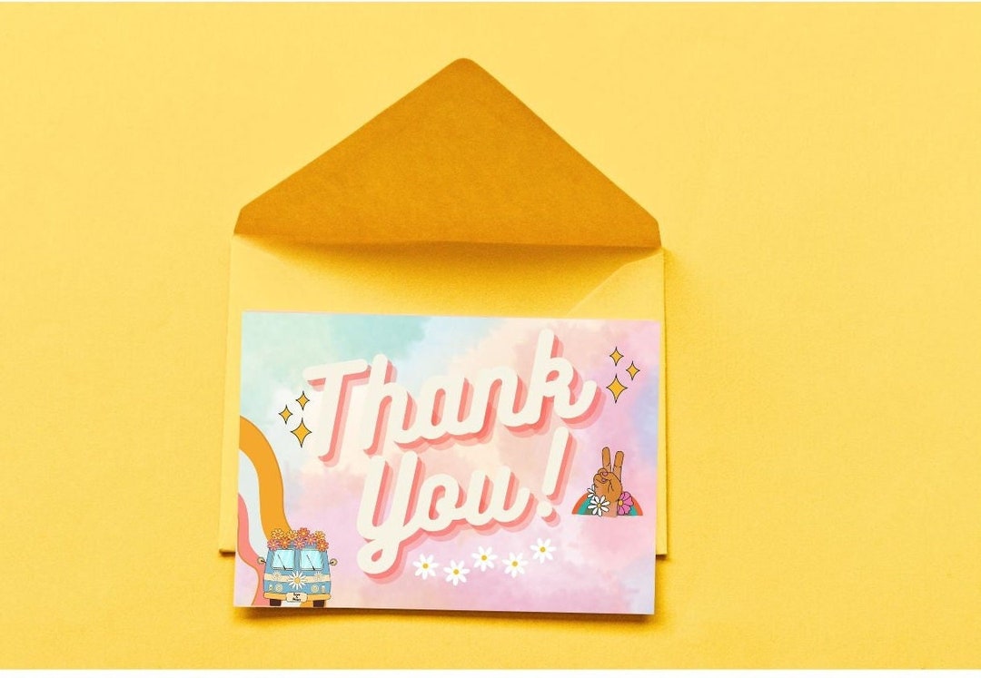 Two Groovy Thank You Card, Two Groovy Party Theme, Boho Birthday Theme ...