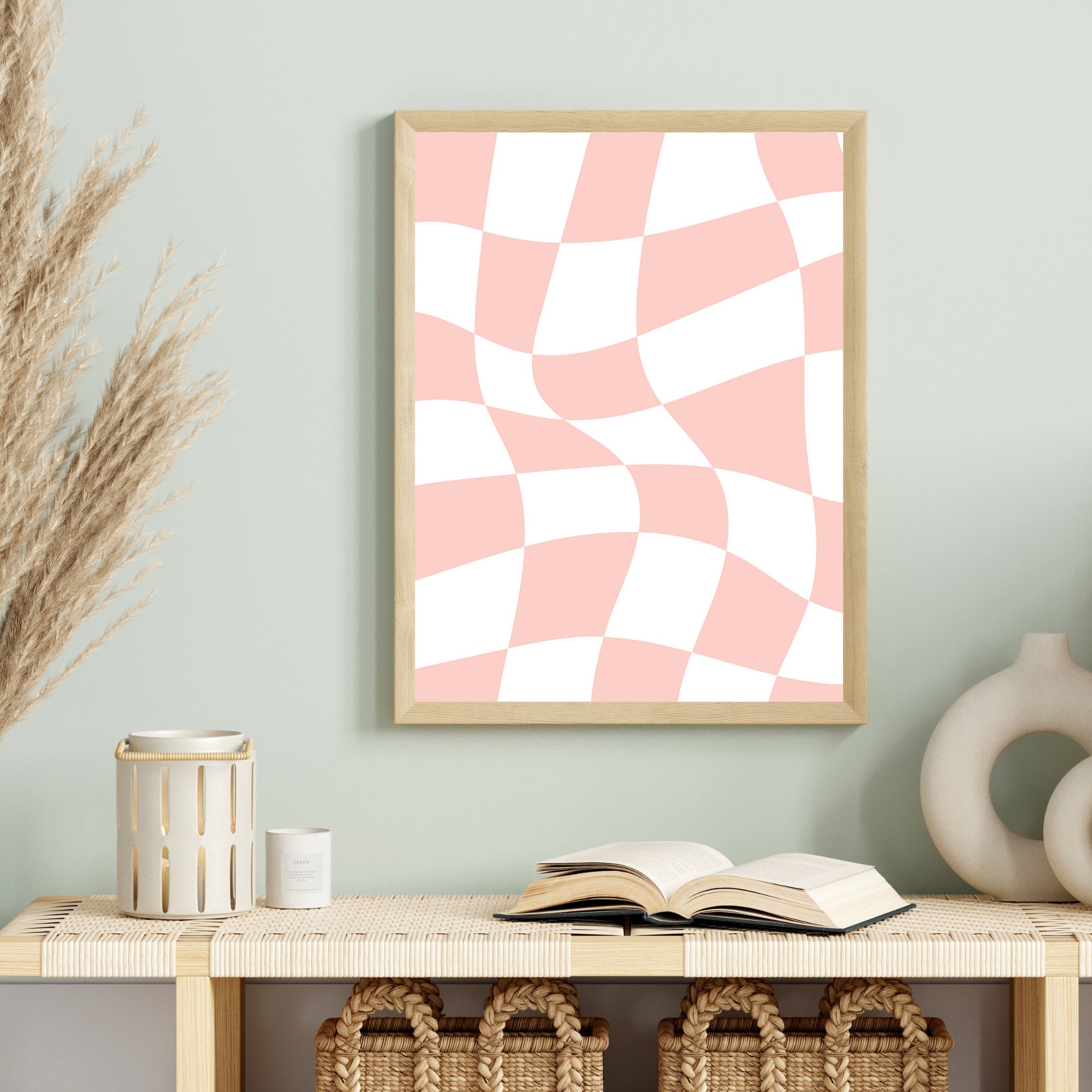 Peach Pink Wavy Checkers, Trendy Funny Good Vibes, Wall Art Poster for ...