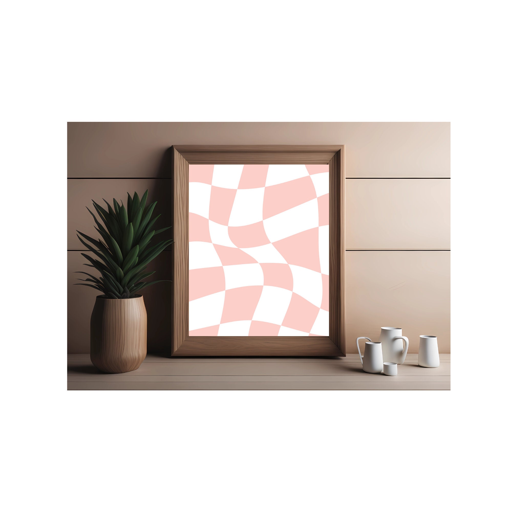 Peach Pink Wavy Checkers, Trendy Funny Good Vibes, Wall Art Poster for ...