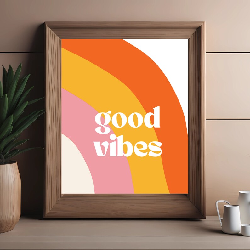 Retro Style Good Vibes Poster, Wall Art, Design, Downloadable. Vintage ...