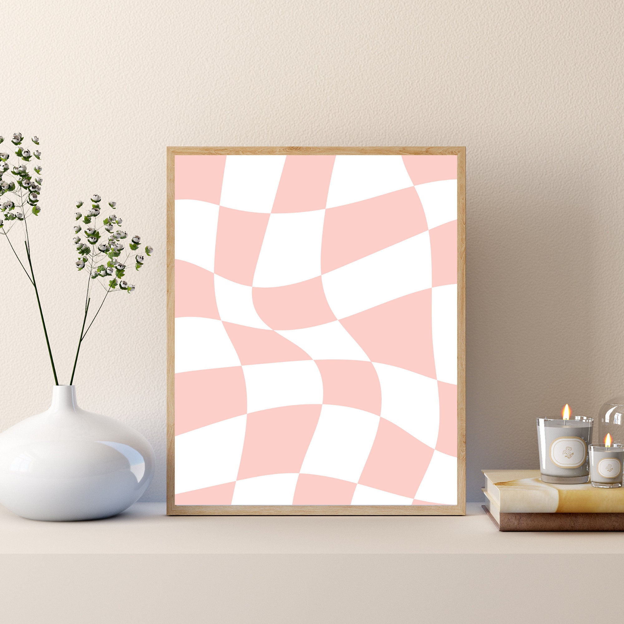 Peach Pink Wavy Checkers, Trendy Funny Good Vibes, Wall Art Poster for ...