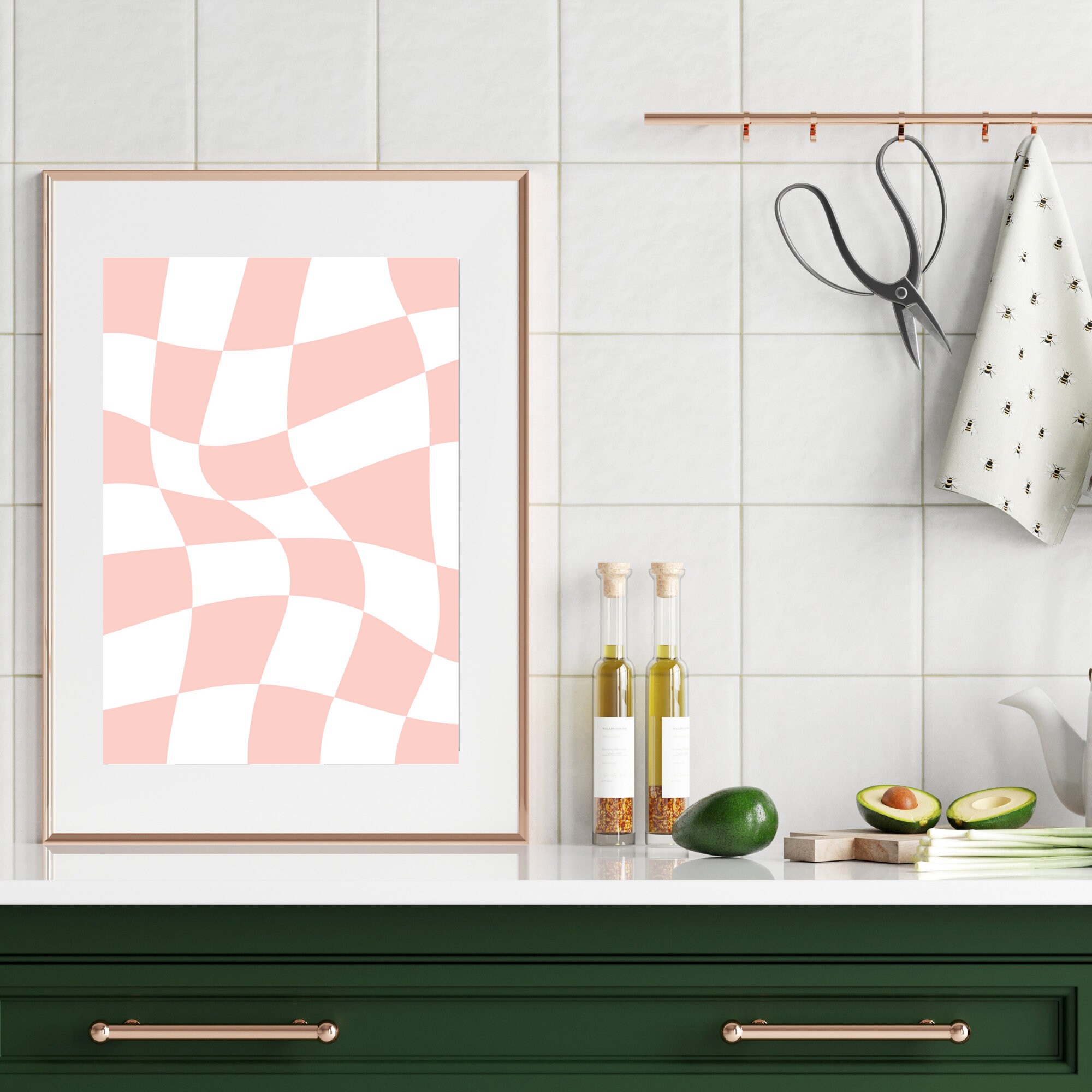 Peach Pink Wavy Checkers, Trendy Funny Good Vibes, Wall Art Poster for ...