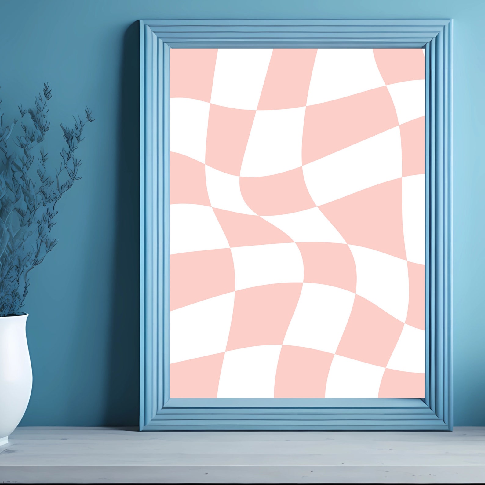 Peach Pink Wavy Checkers, Trendy Funny Good Vibes, Wall Art Poster for ...