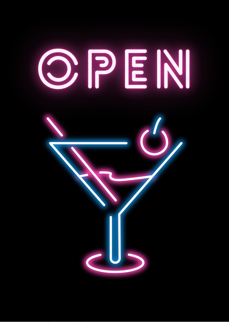 Neon Retro Open Bar Sign Cocktail Martini Neon Light Open - Etsy