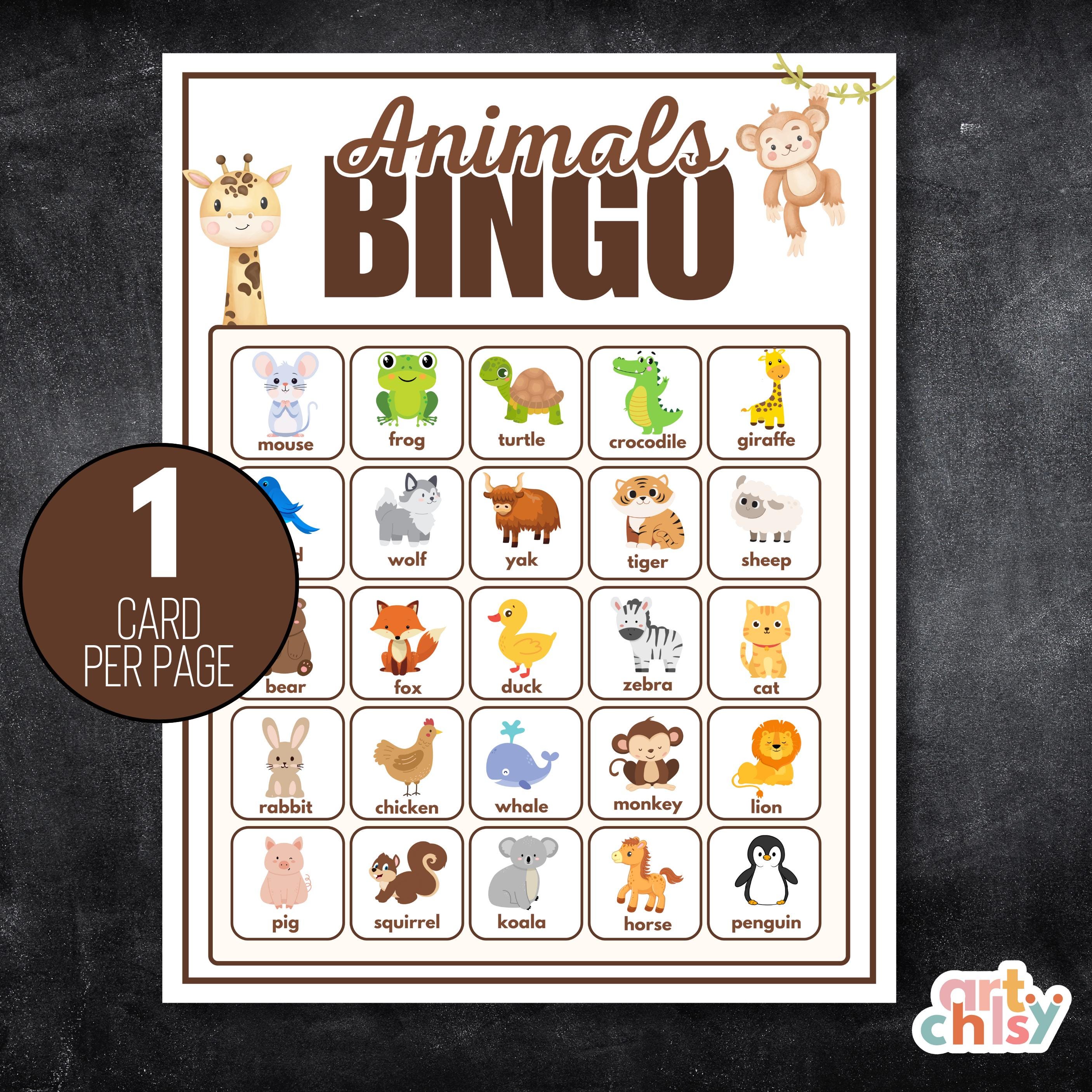 30 Animal Bingo Cards Printable Game Homeschool Classroom Activity ...
