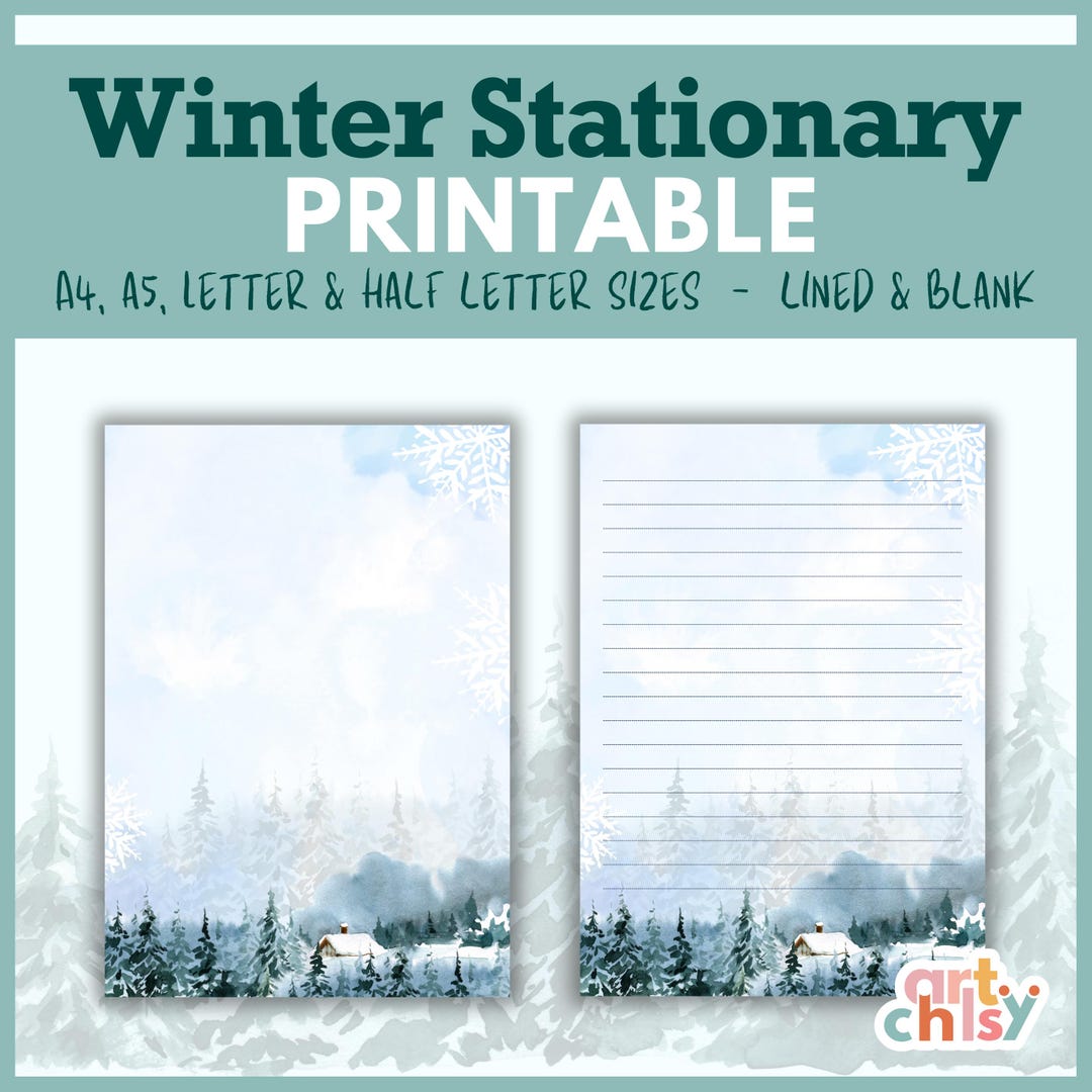 Printable Winter Stationery Printable Watercolor Stationery Writing ...