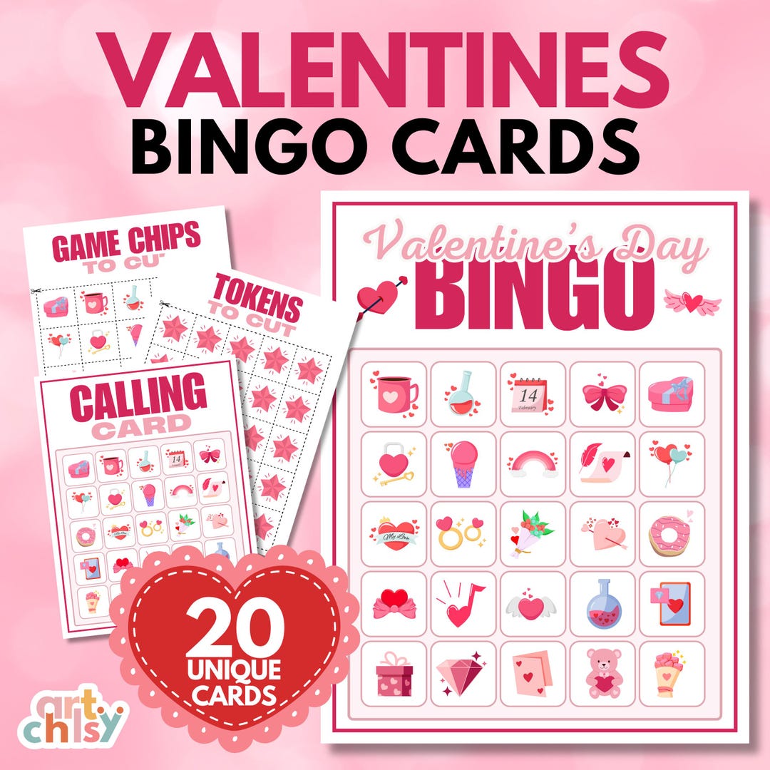 Valentines Day Bingo Card Game Printable Fun Valentine Activity for ...