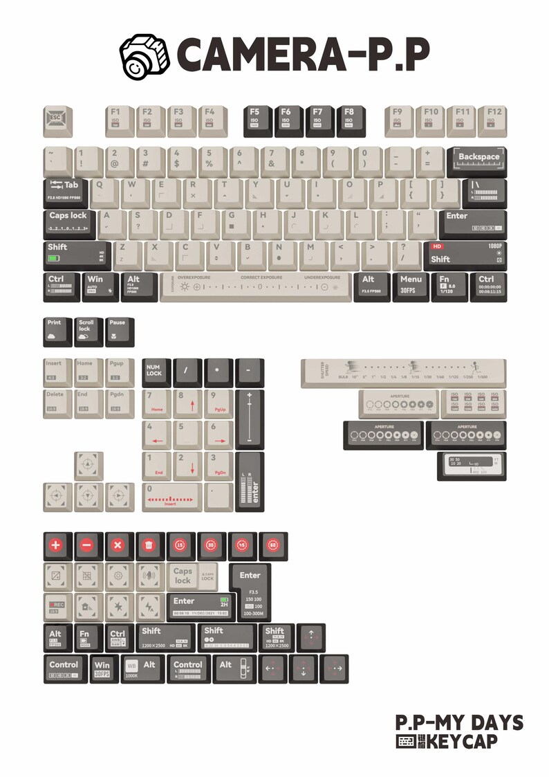 Camera PBT Keycaps Set, 144 Keys Profile Cherry for Mechanical Keyboard ...