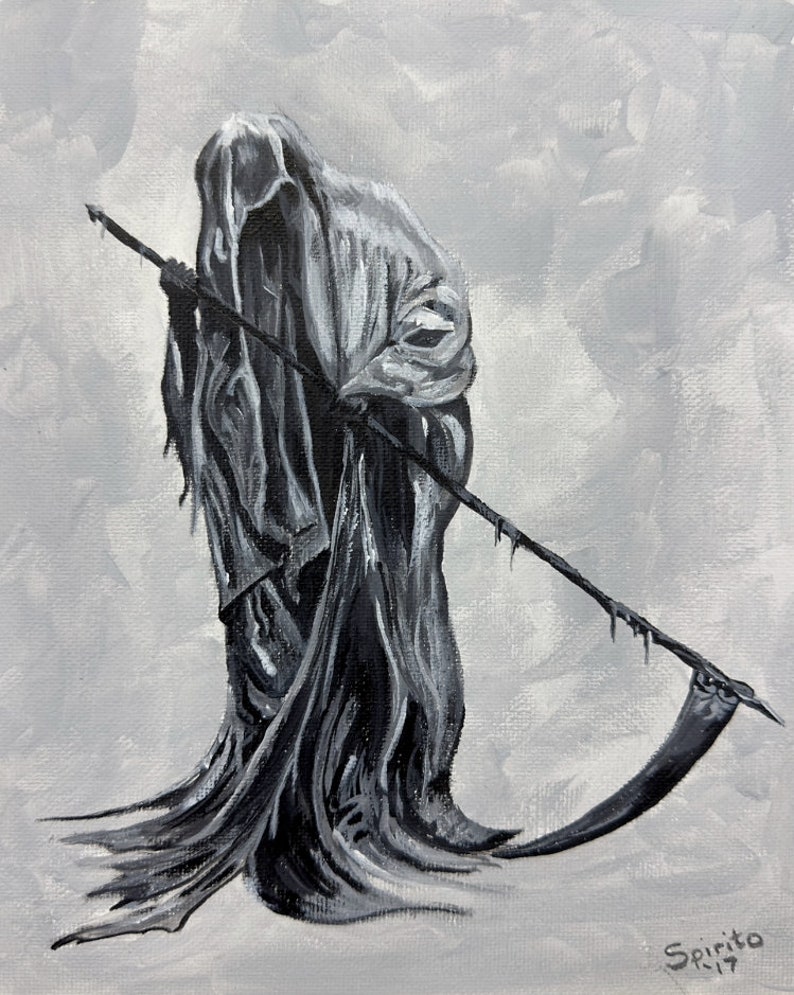 Creepy Halloween Grim Reaper Oil Painting Print Spooky Black - Etsy