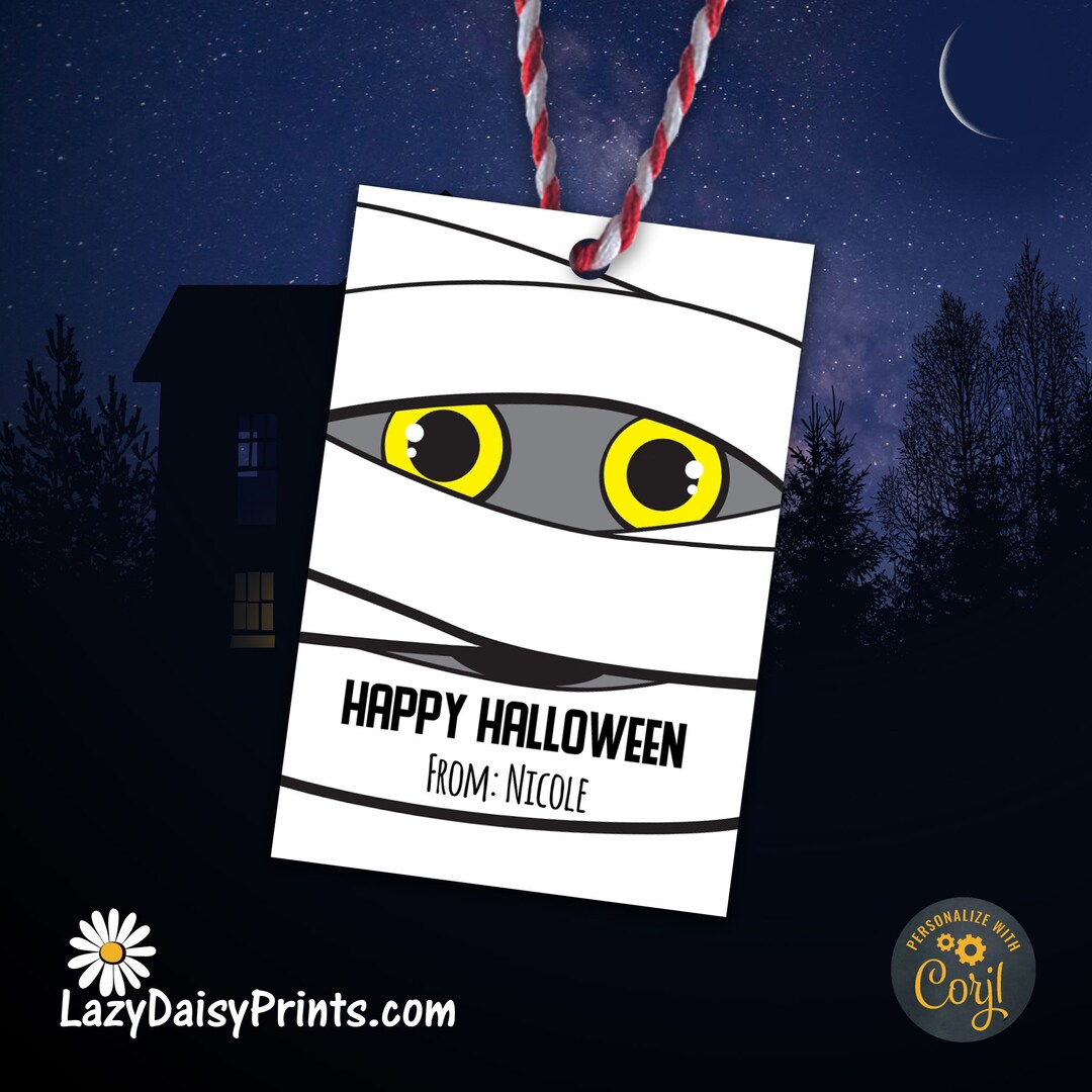 Editable Tag - Happy Halloween Mummy Face - Etsy