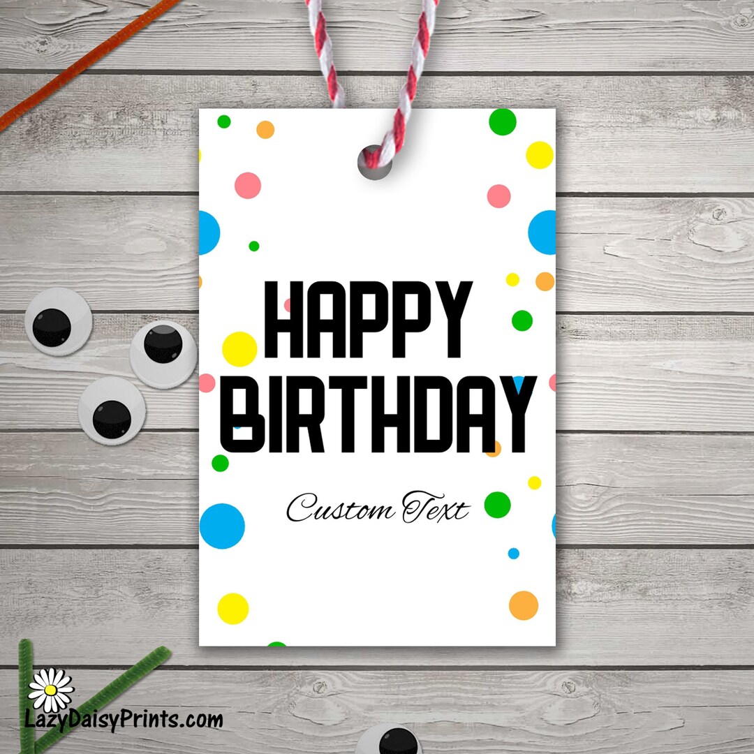 Editable Tag - Happy Birthday Polka Dot - Etsy