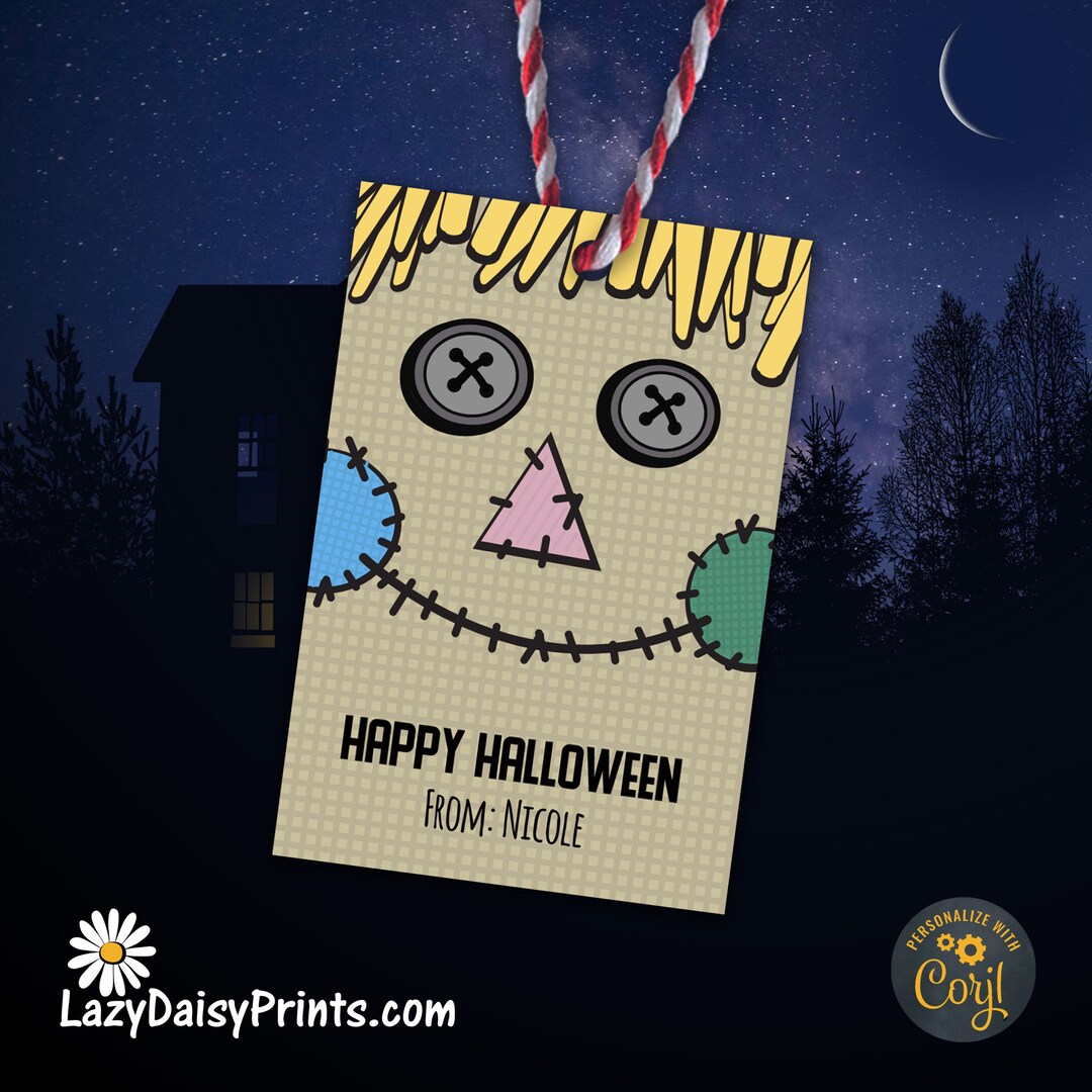 Editable Tag - Happy Halloween Scarecrow Face - Etsy