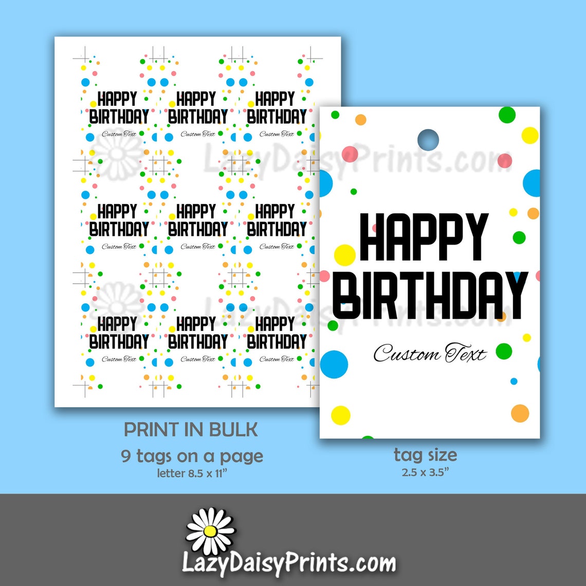 Editable Tag - Happy Birthday Polka Dot - Etsy
