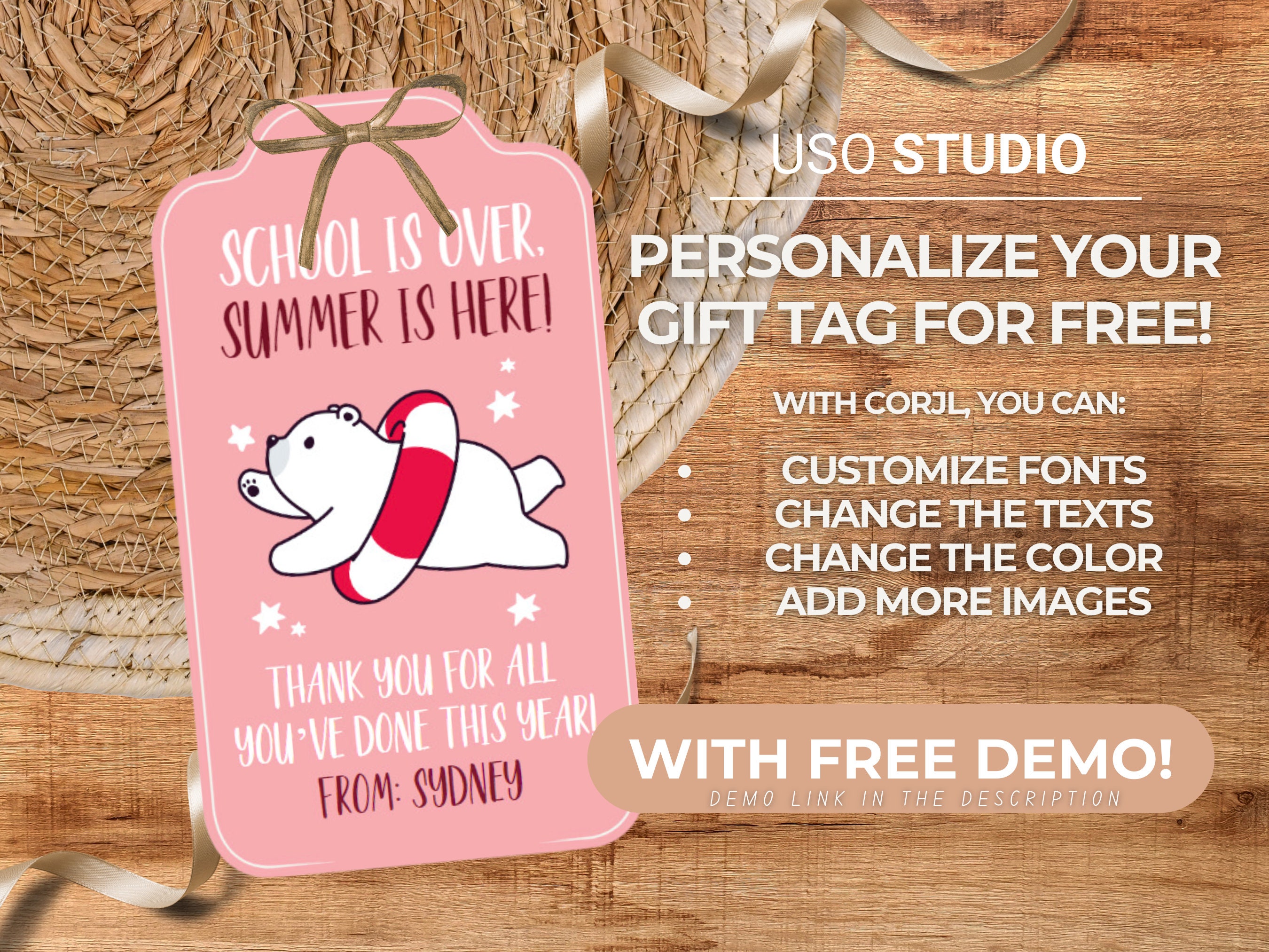 End of School Year Gift Tag, Cute Bear Gift Tag, Summer Gift Tag, Last ...