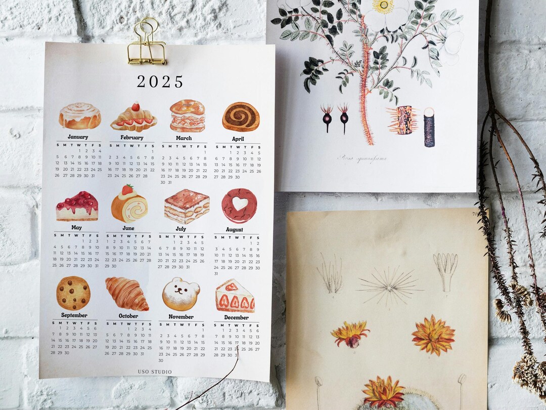 2025 Yearly Calendar Printable 2025 Calendar Aesthetic Pastry Wall ...