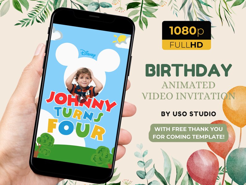 Mickey Mouse Birthday Invitation, Mickey Animated Video Party Invites ...