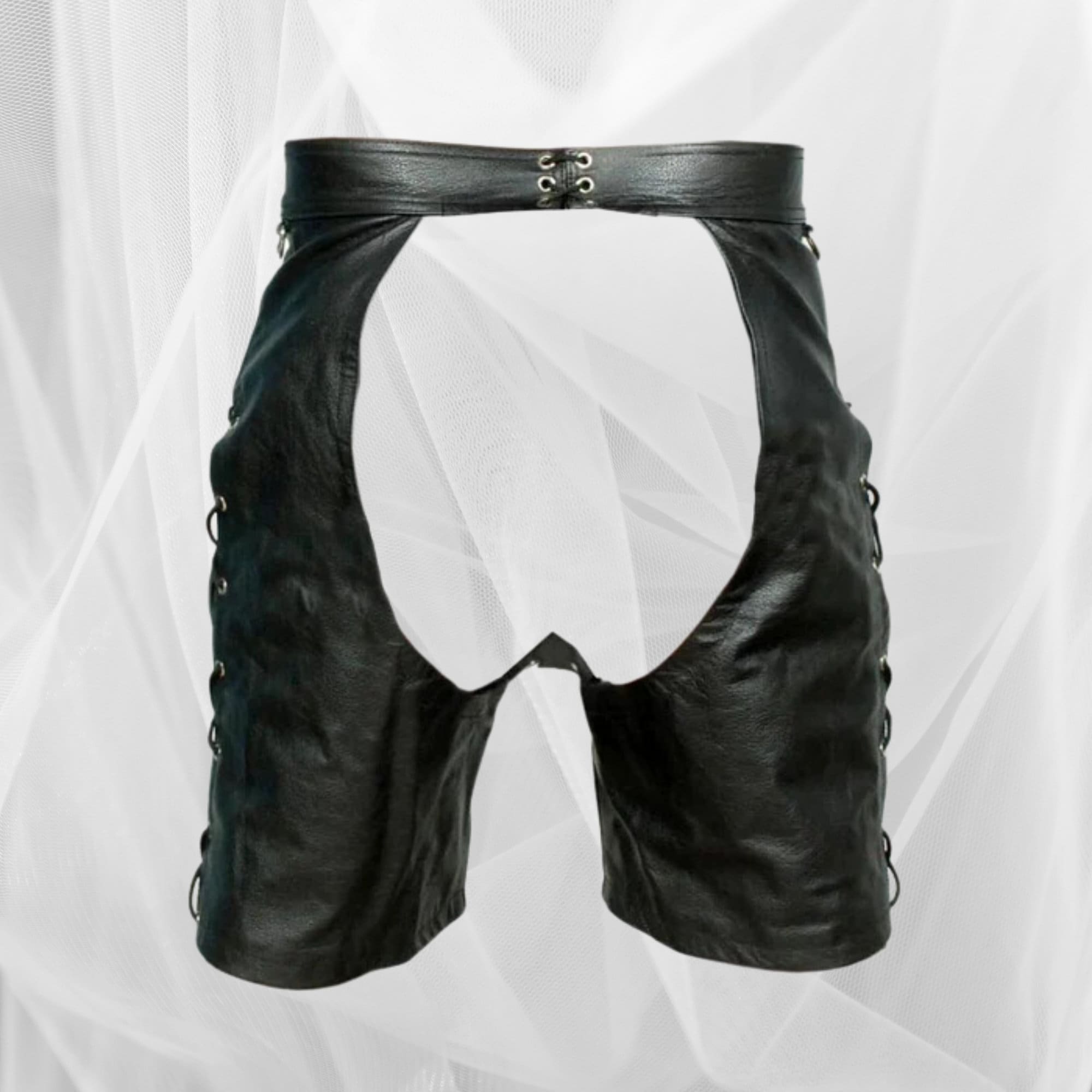 Mens Black Genuine Leather Chaps Style Club Wear Shorts - Etsy