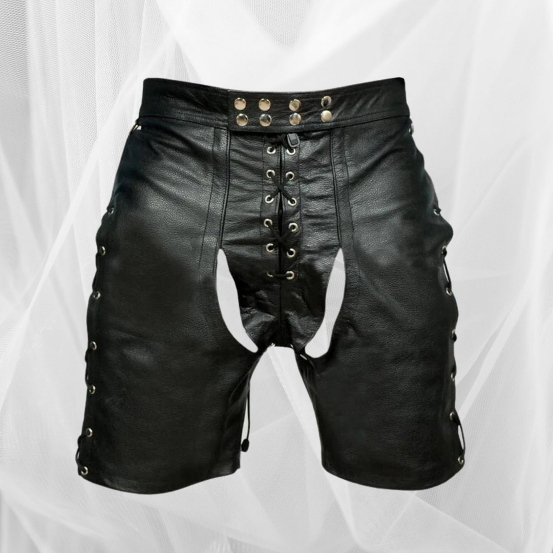 Mens Black Genuine Leather Chaps Style Club Wear Shorts - Etsy