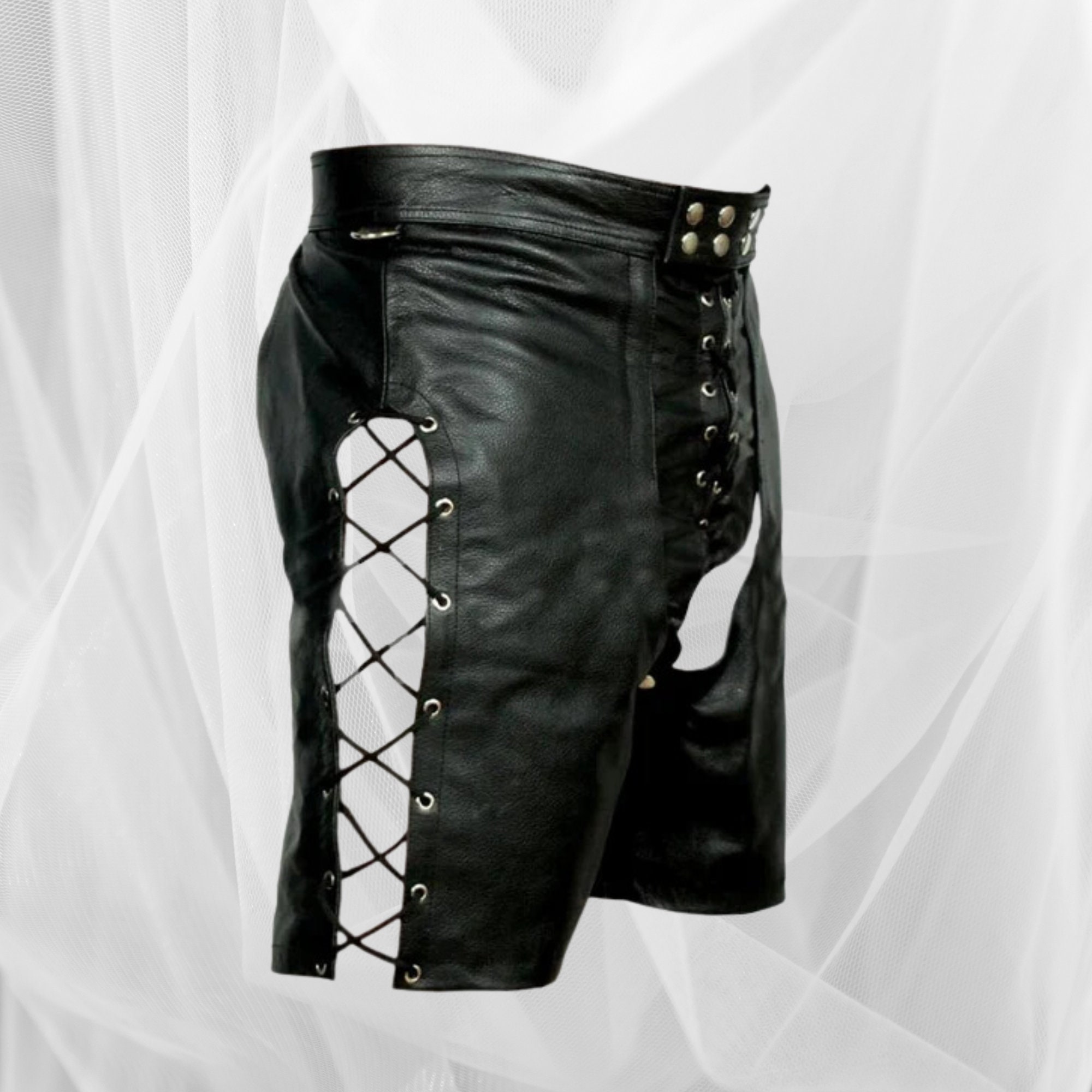 Mens Black Genuine Leather Chaps Style Club Wear Shorts - Etsy