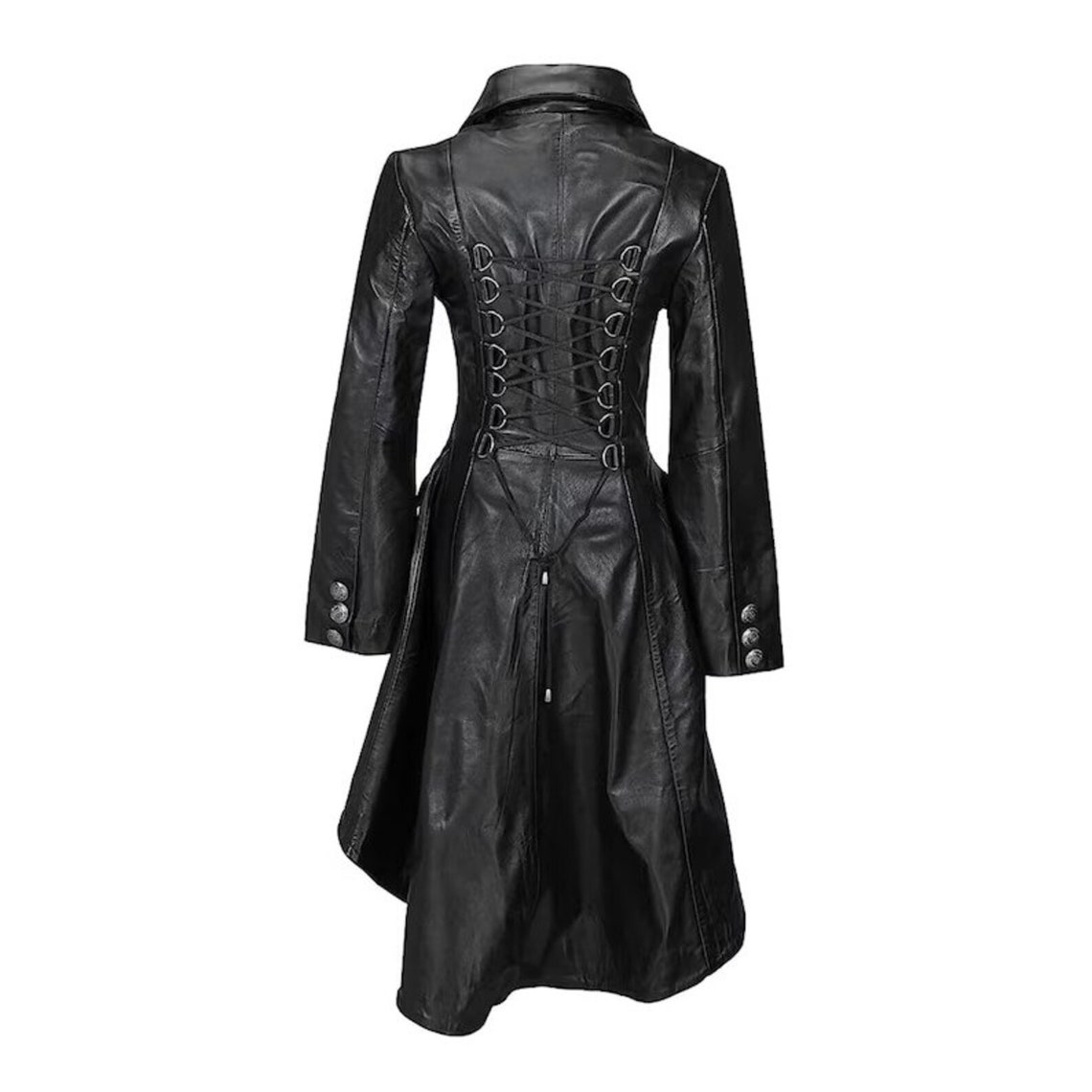 Women Black Lambskin Leather Victorian Style Lace Back Coat - Etsy
