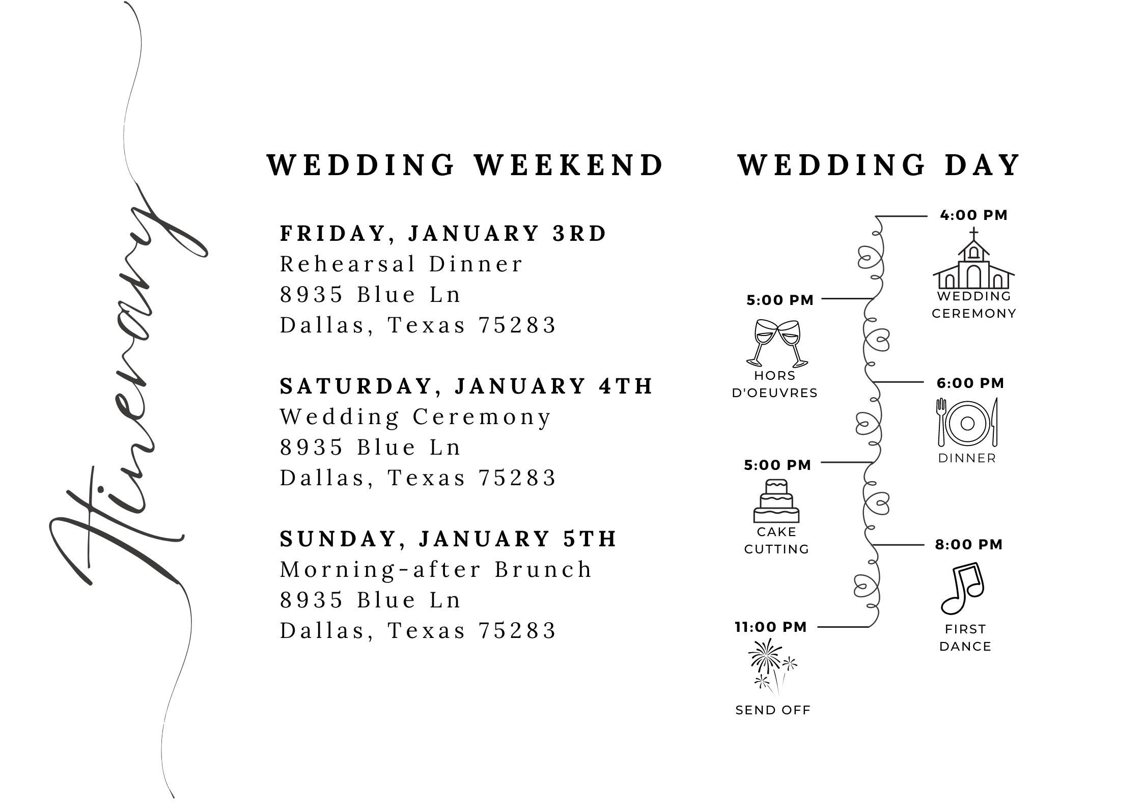 Classic and Modern Wedding Note Template Wedding Itinerary - Etsy