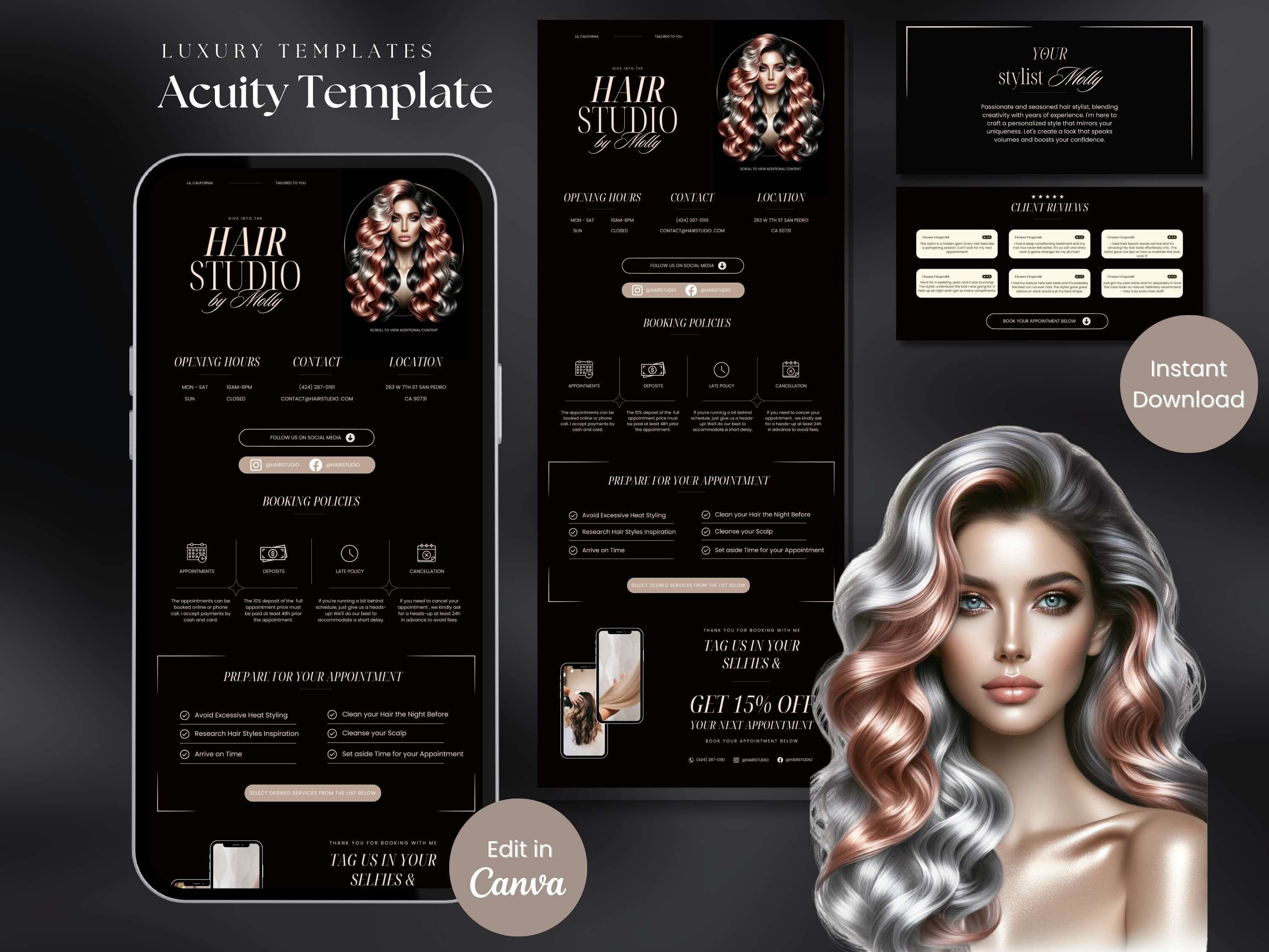 Editable Acuity Template, Hair Stylist Acuity Scheduling Template, Hair ...