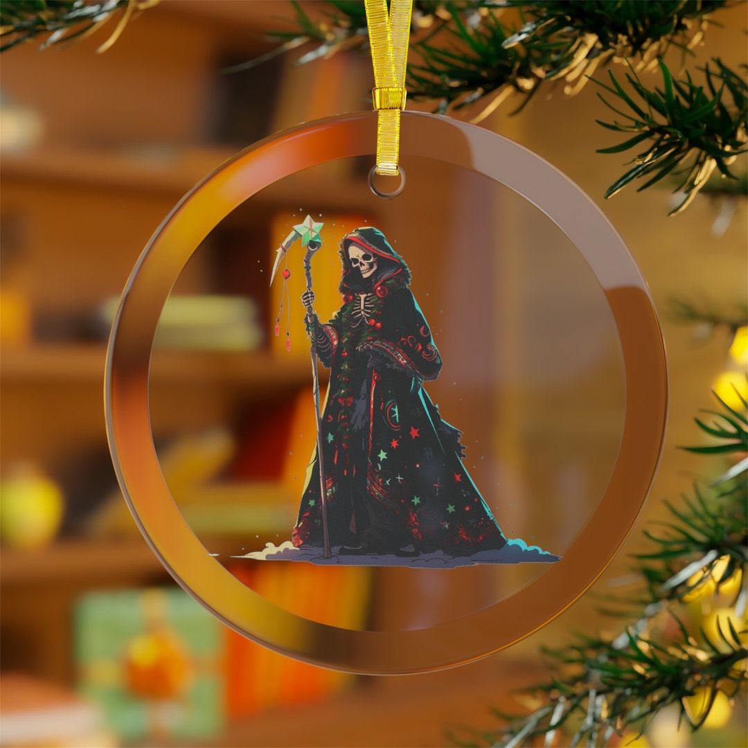 Grim Reaper in a Christmas Cloak With a Scythe, 5 Pieces Glass Ornament ...
