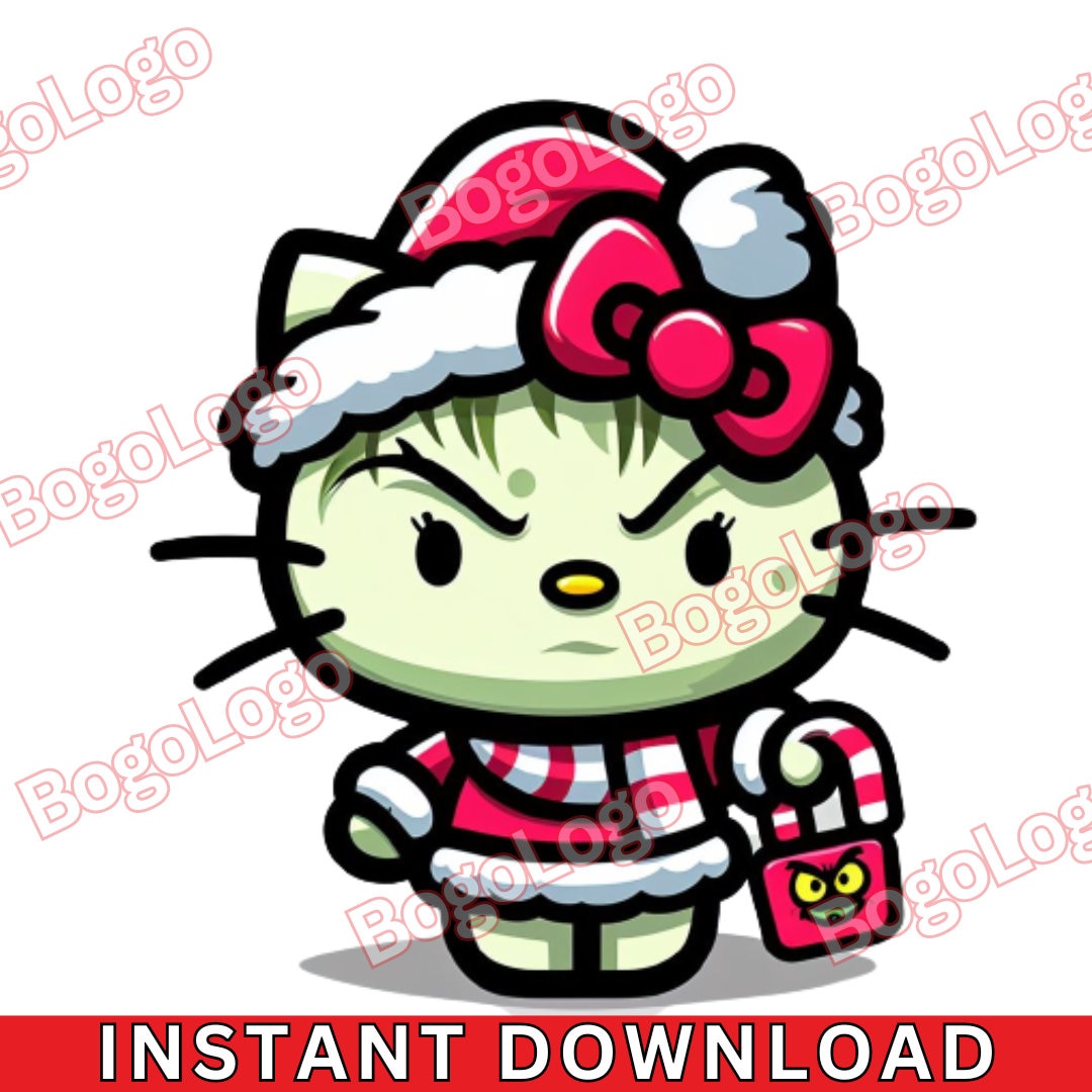 Hello Grinch Kitty Red Santa Hat Green Kitty Grinch Christmas SVG PNG ...