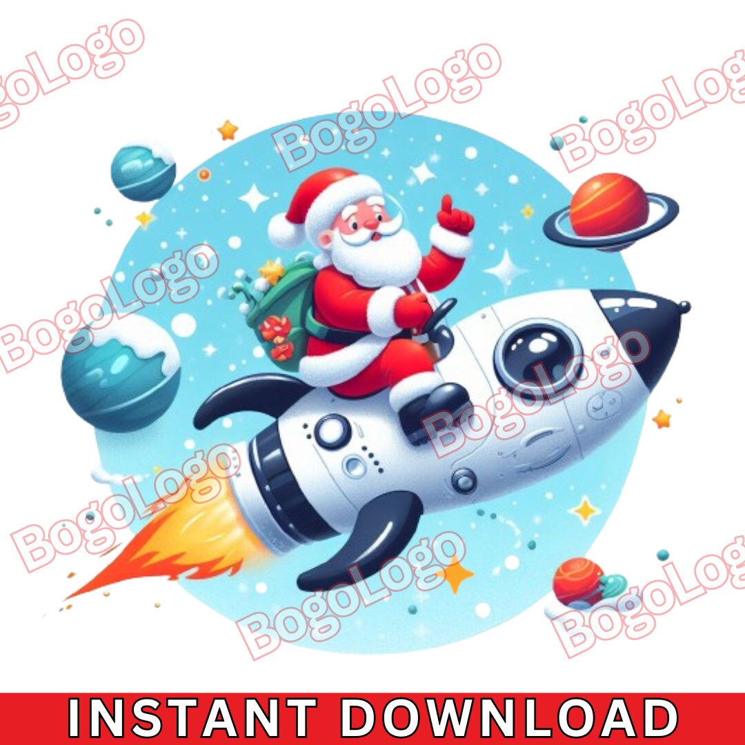 Santa Rocket PNG Santa in Space Christmas PNG Rocket Ship Planets PNG ...