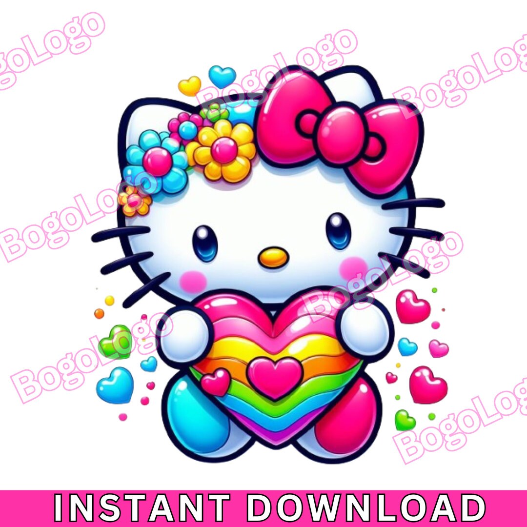 Hello Colorful Flowers Hearts Kitty PNG Magical Colorful Hearts Flowers ...