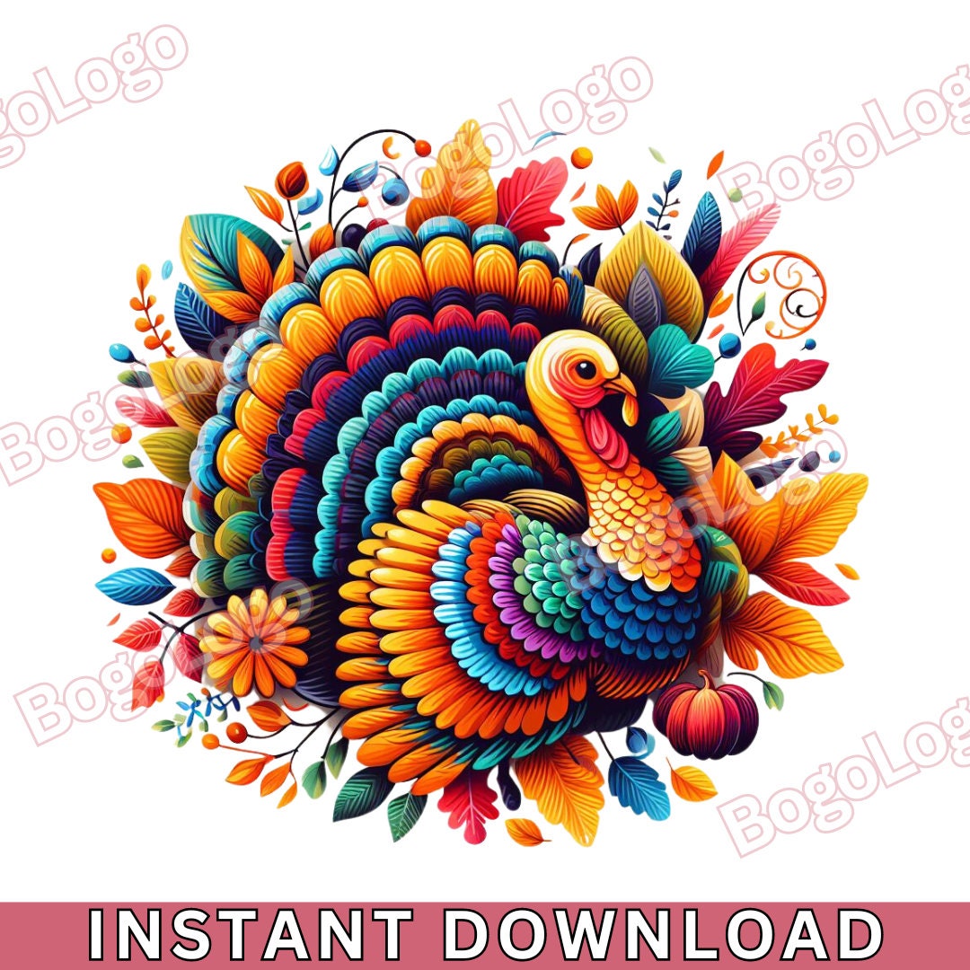 Colorful Turkey PNG Happy Thanksgiving PNG Colorful Leaves Thanksgiving ...