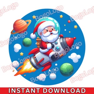 Santa Rocket PNG Santa in Space Christmas PNG Rocket Ship Planets PNG ...