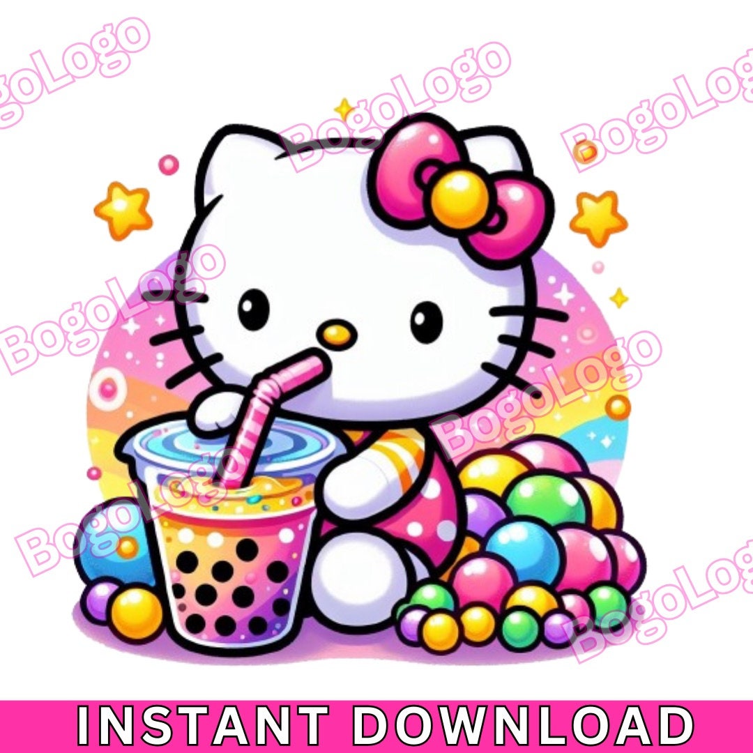 Hallo Bubble Tea Kitty PNG Rosa Schleife Bunt Kitty Mädchen PNG Tapioka ...